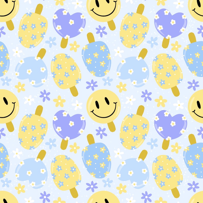 Sweet & Smiley Popsicle Seamless Pattern – 2 Digital Files (JPEG ...