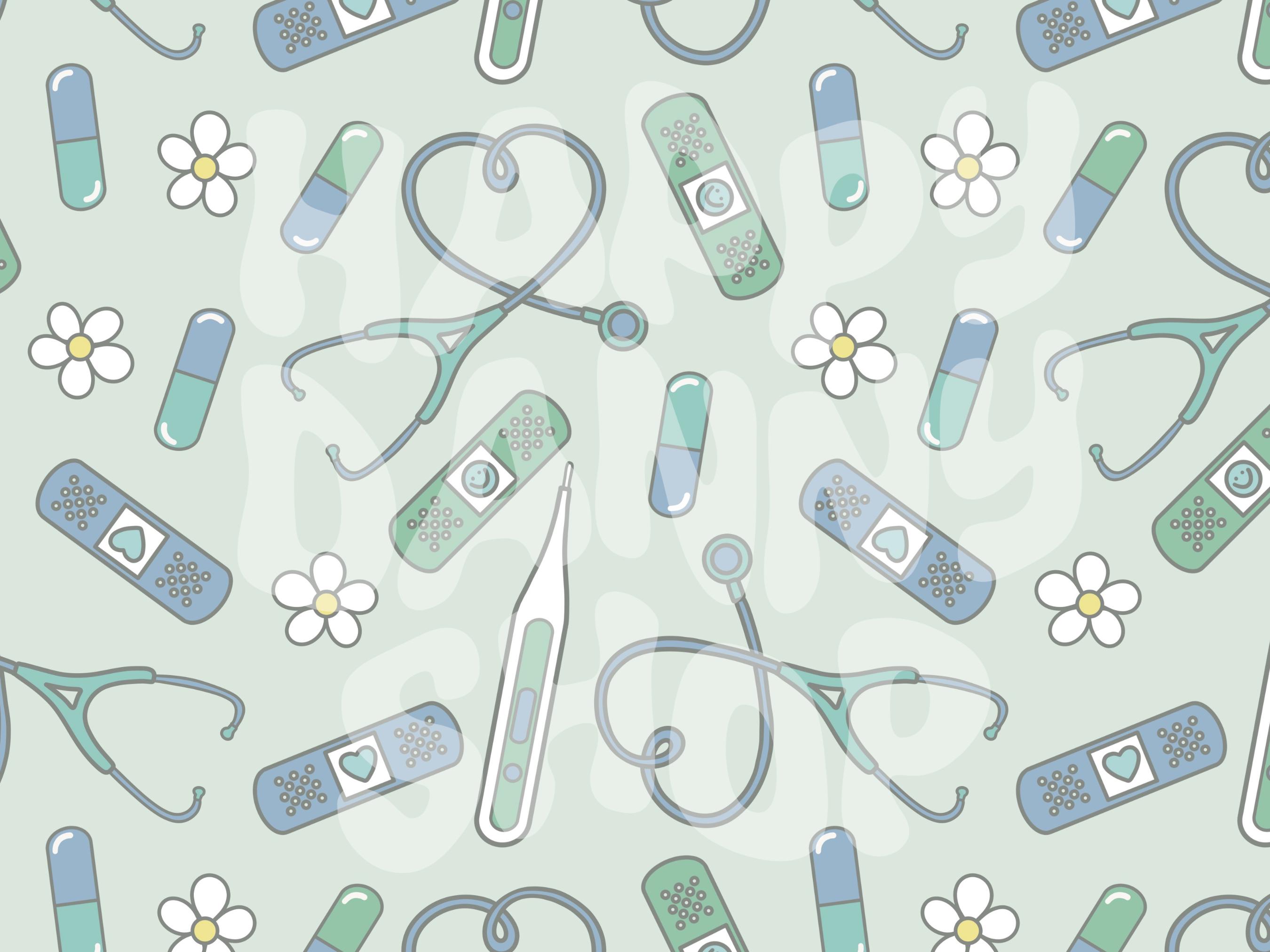 Medical-themed Seamless Pattern | Cute Stethoscope & Floral Digital ...
