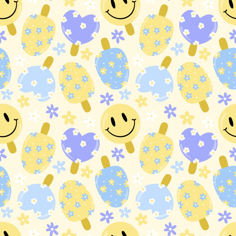 Sweet & Smiley Popsicle Seamless Pattern – 2 Digital Files (JPEG ...