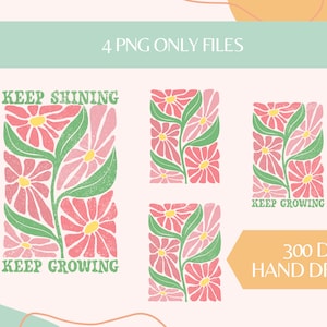 Pink Groovy Flowers - Grunge - Keep Growing - Keep Shining PNG - Etsy