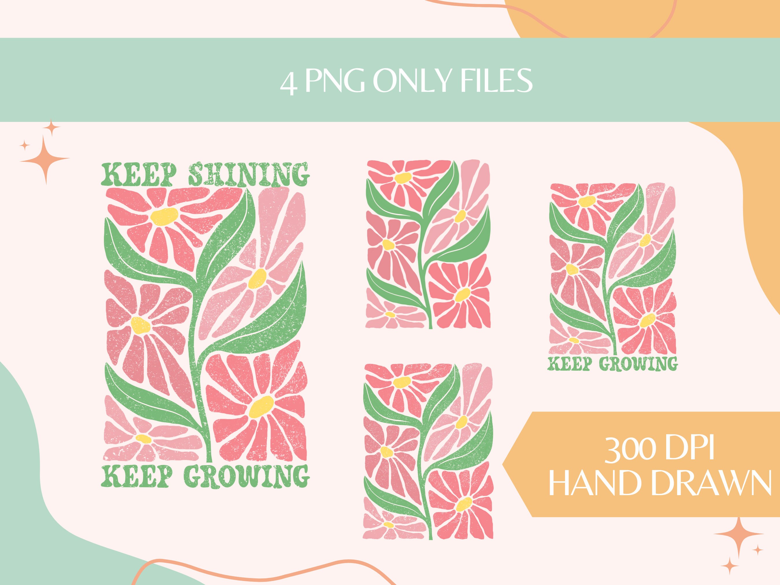 Pink Groovy Flowers - Grunge - Keep Growing - Keep Shining PNG - Etsy