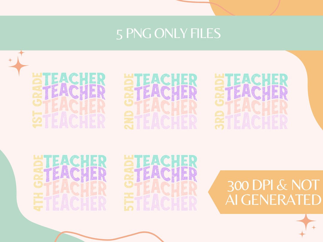 Teacher Wavy Pastel Color PNG- 1st, 2nd, 3rd, 4th, 5th Grade - Etsy