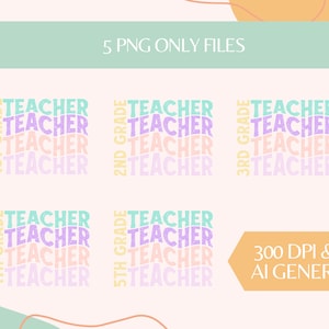 Teacher Wavy Pastel Color PNG- 1st, 2nd, 3rd, 4th, 5th Grade - Etsy