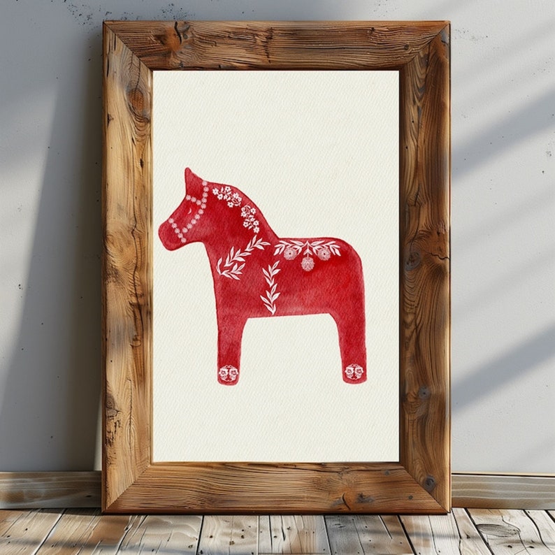 Red Dala Horse Print, Swedish Horse Print, Scandinavian Folk Art ...