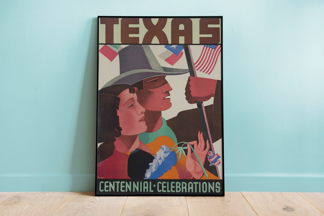 Texas Centennial Celebration Poster: Retro Travel Wall Art - Etsy