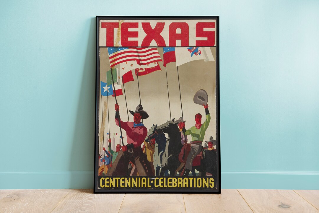Texas Centennial Celebration Poster, Vintage Travel Wall Art, Texas ...