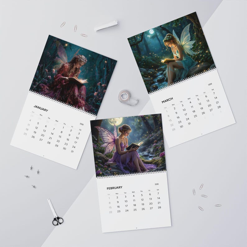 Woodland Fairy Art Wall Calendar 2026 | Fantasy Faerie Monthly Calendar ...