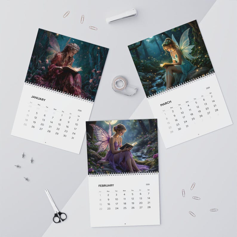 Woodland Fairy Art Wall Calendar 2026 | Fantasy Faerie Monthly Calendar ...