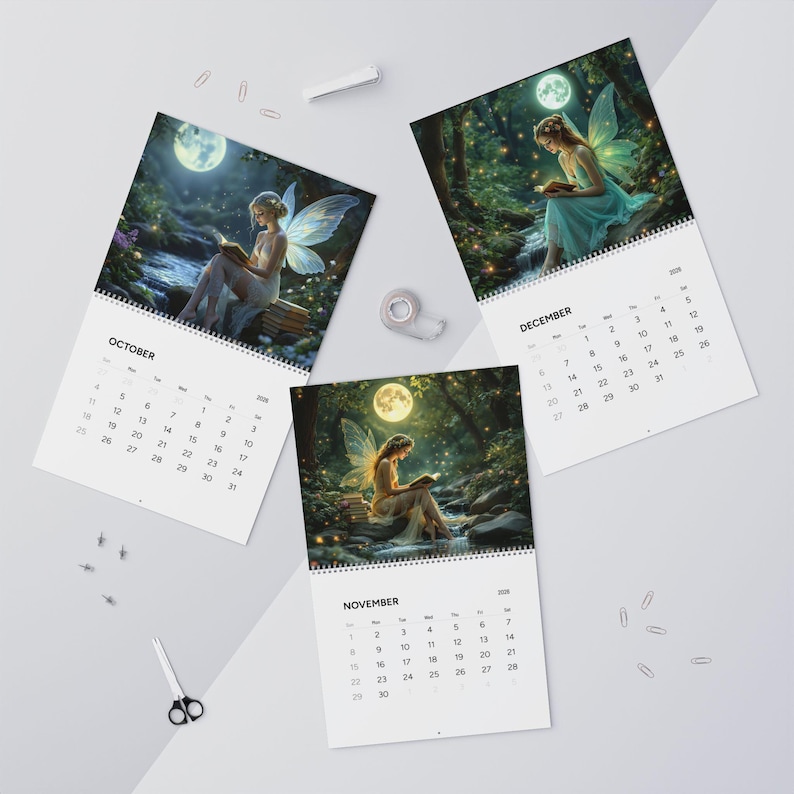 Woodland Fairy Art Wall Calendar 2026 | Fantasy Faerie Monthly Calendar ...