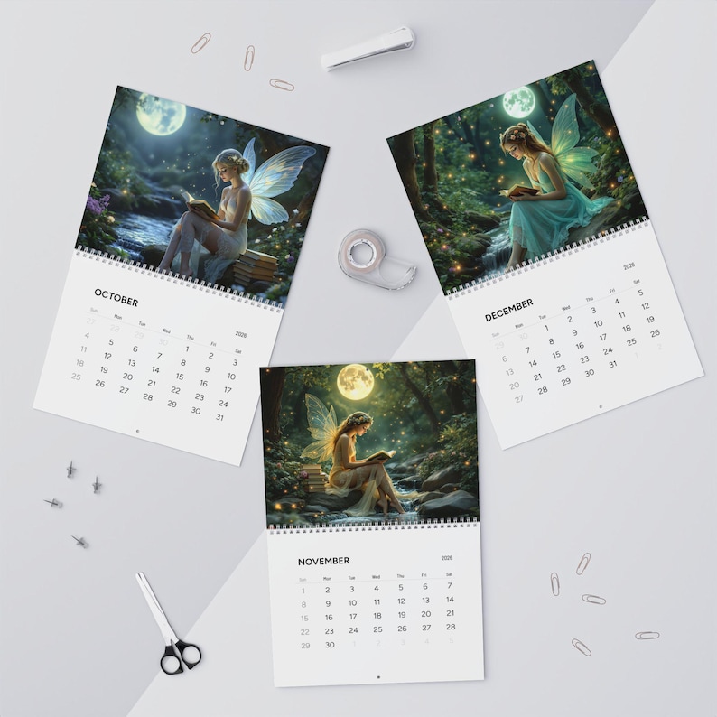 Woodland Fairy Art Wall Calendar 2026 | Fantasy Faerie Monthly Calendar ...