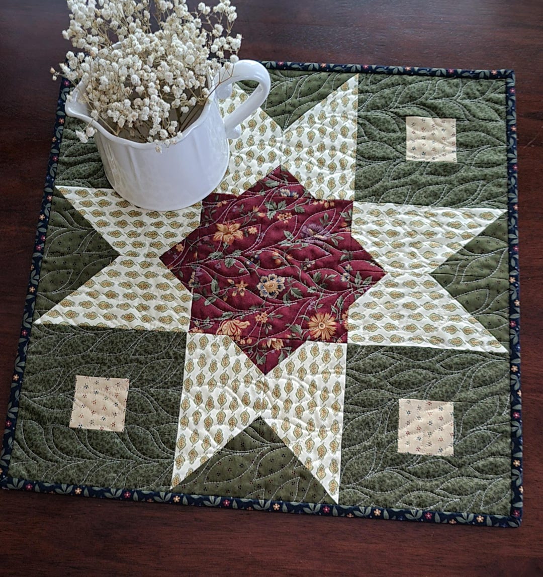 Olive Fall Table Topper, Quilted Table Topper, 18 Square Table Topper ...