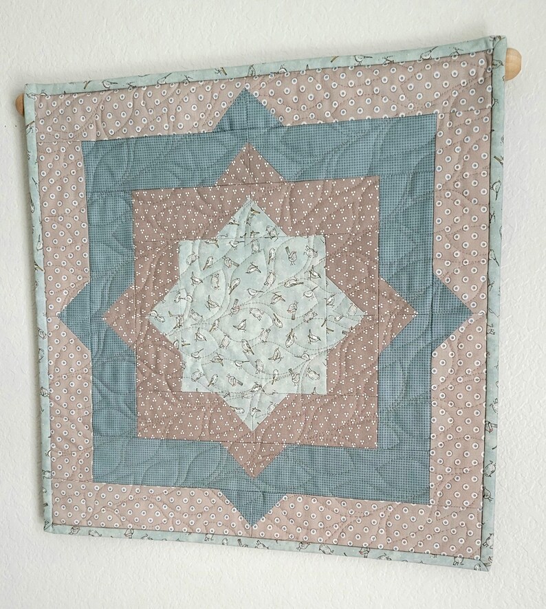 Blue Taupe Table Topper, Quilted Table Topper, 18 Square Table Topper ...