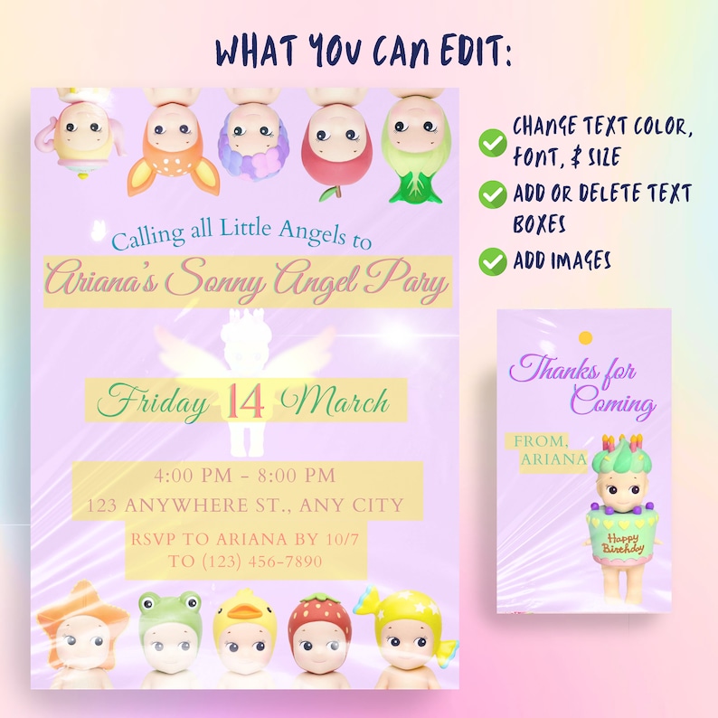 Purple Sonny Angel Birthday Invitation Template - Customizable ...