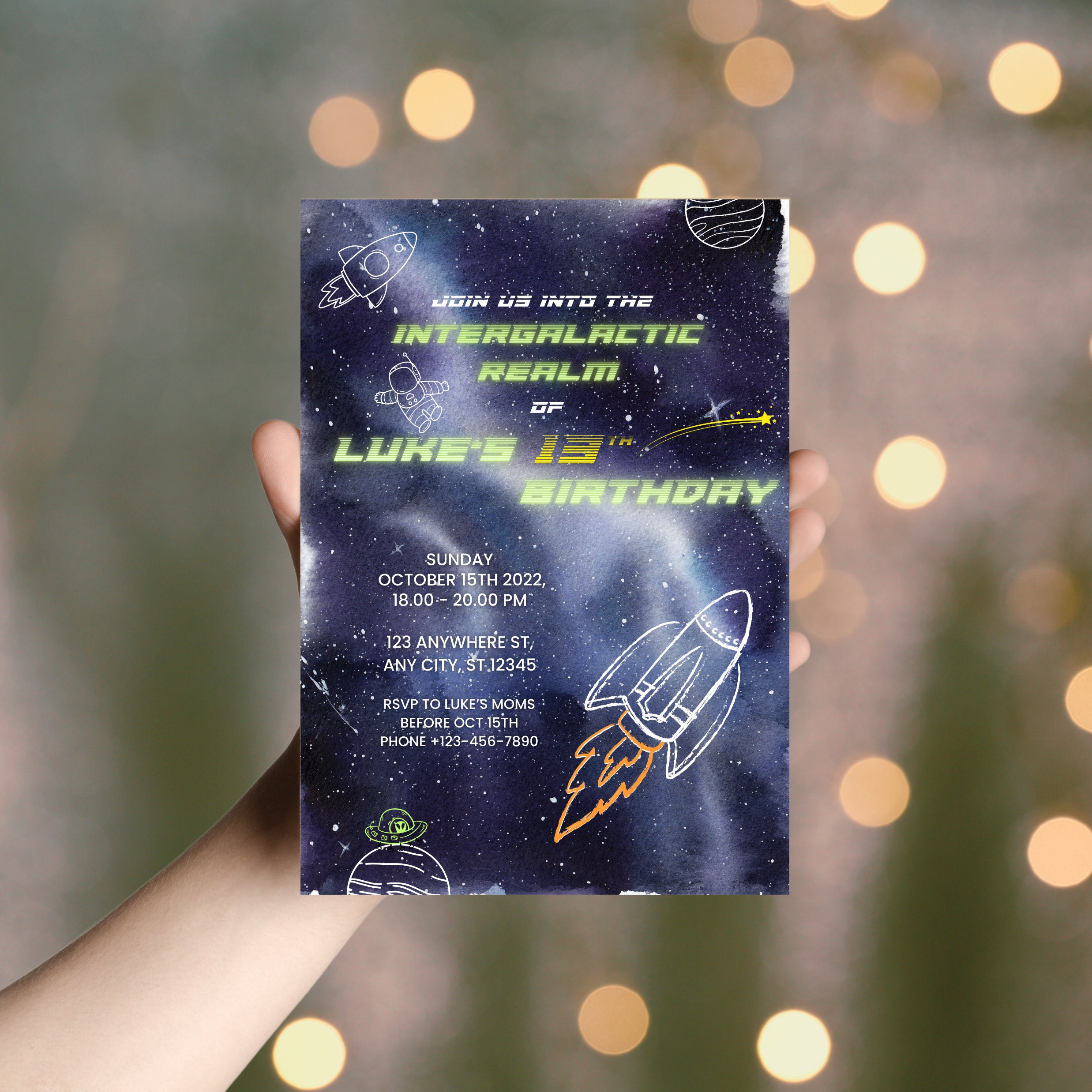 Space Galaxy Kids Birthday Invitation, Rocket Ship Theme, Galaxy Theme ...