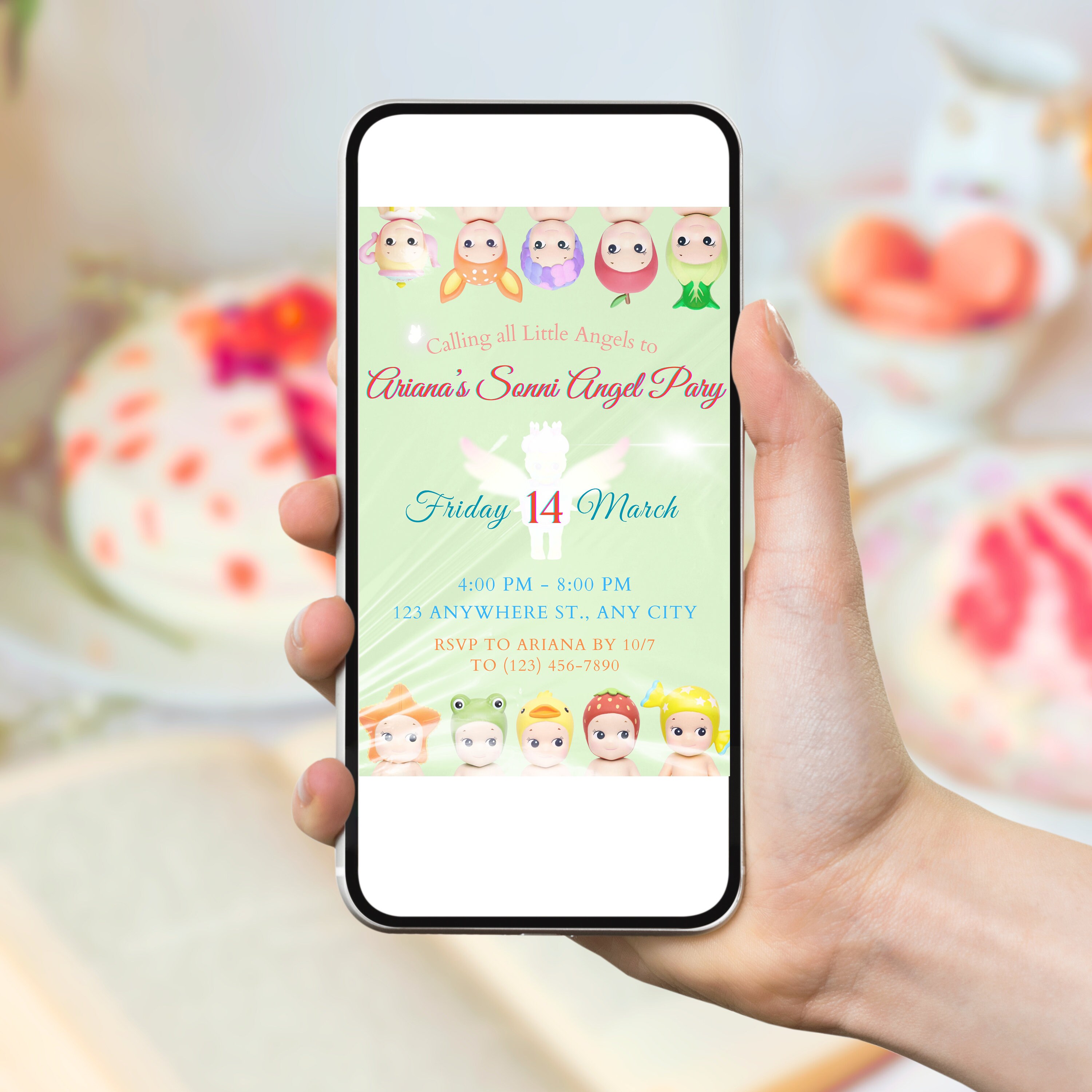 Green Sonny Angel Birthday Invitation Template - Customizable Printable ...