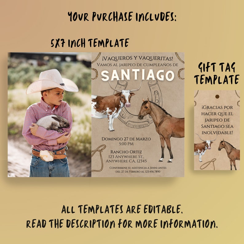 Printable Rancho Jaripeo Western Birthday Invitation Template - Rustic ...