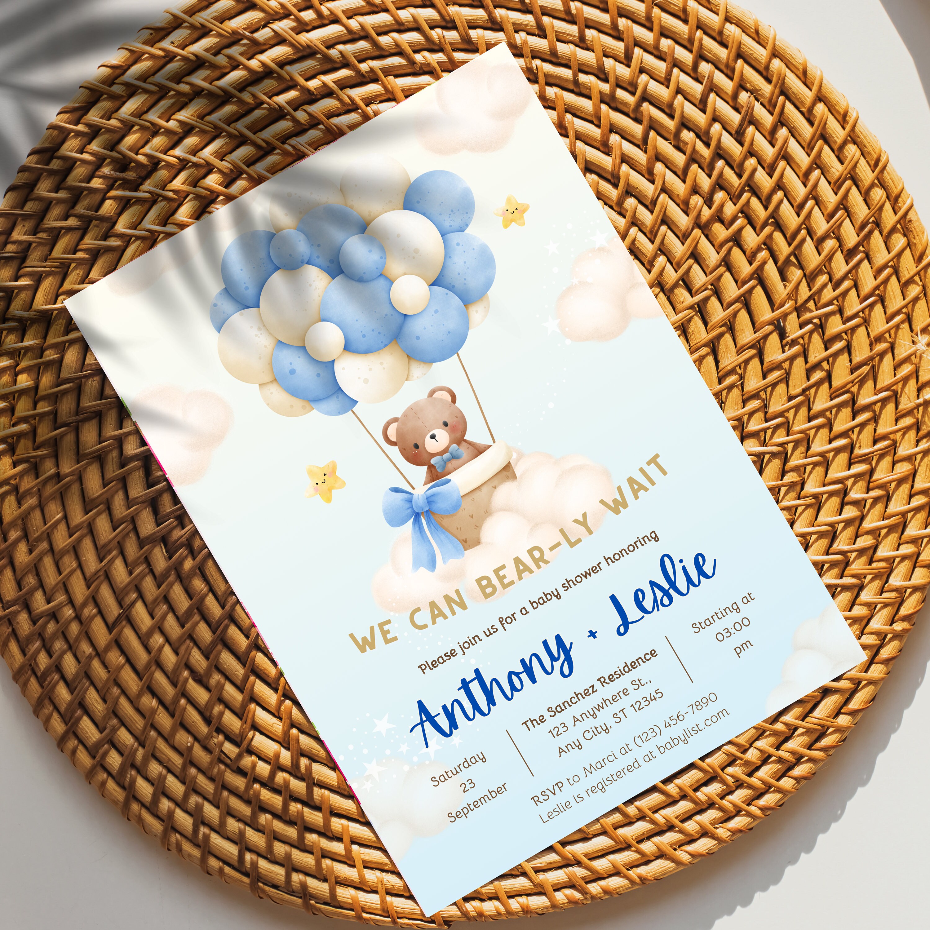 Adorable Teddy Bear Baby Shower Invitation Template - Printable ...