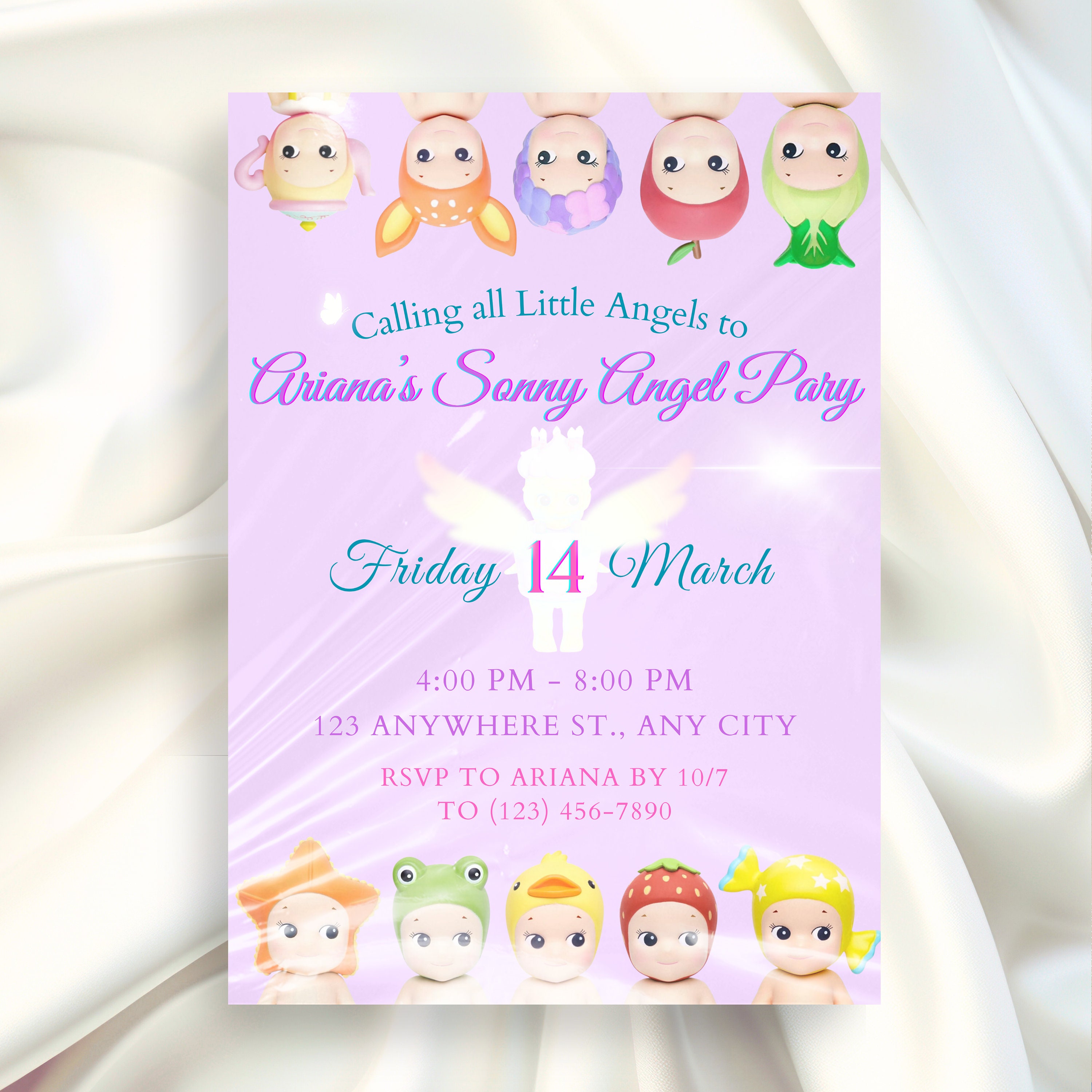 Purple Sonny Angel Birthday Invitation Template - Customizable ...
