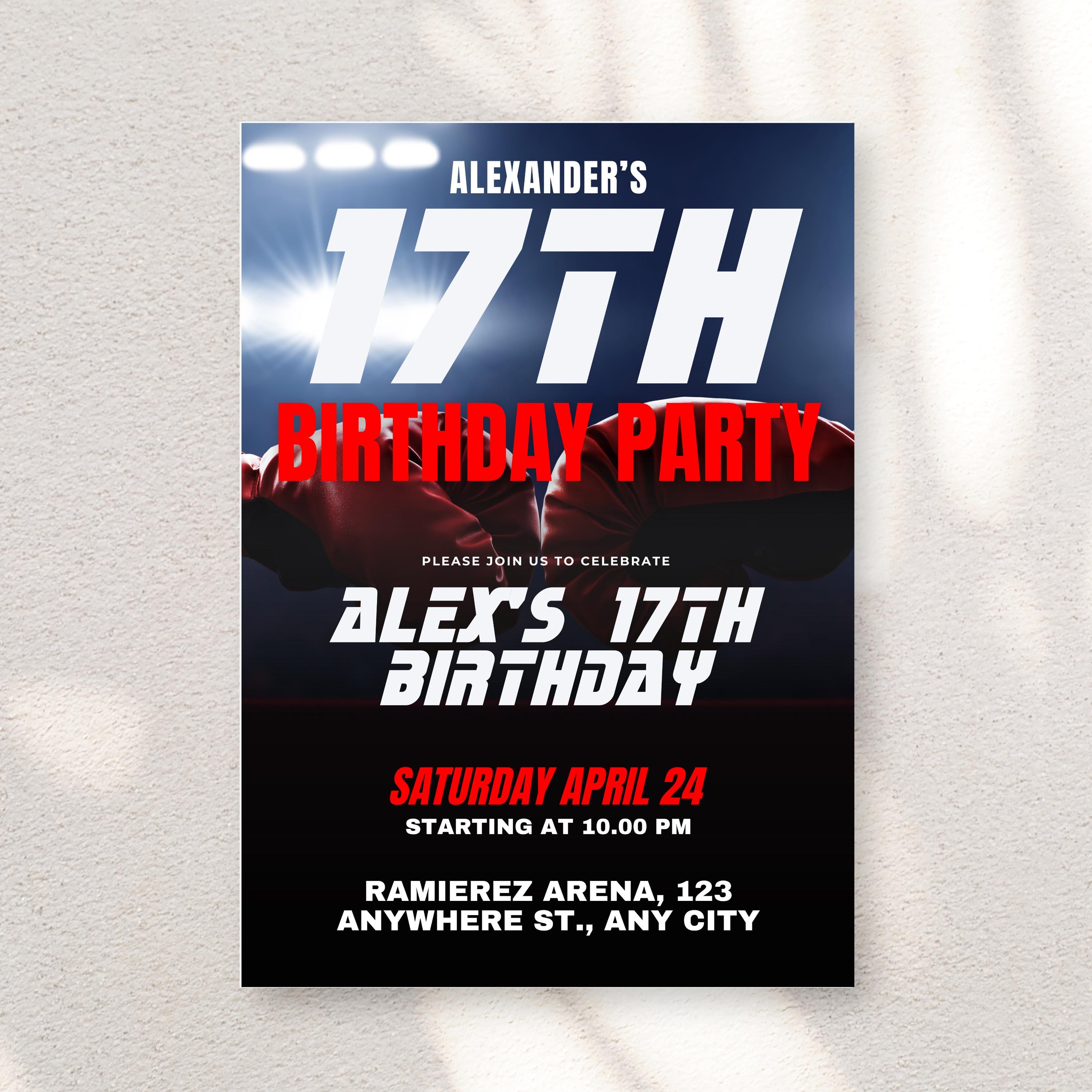 Boxing Birthday Party Invitation Template for Teens, MMA UFC Birthday ...