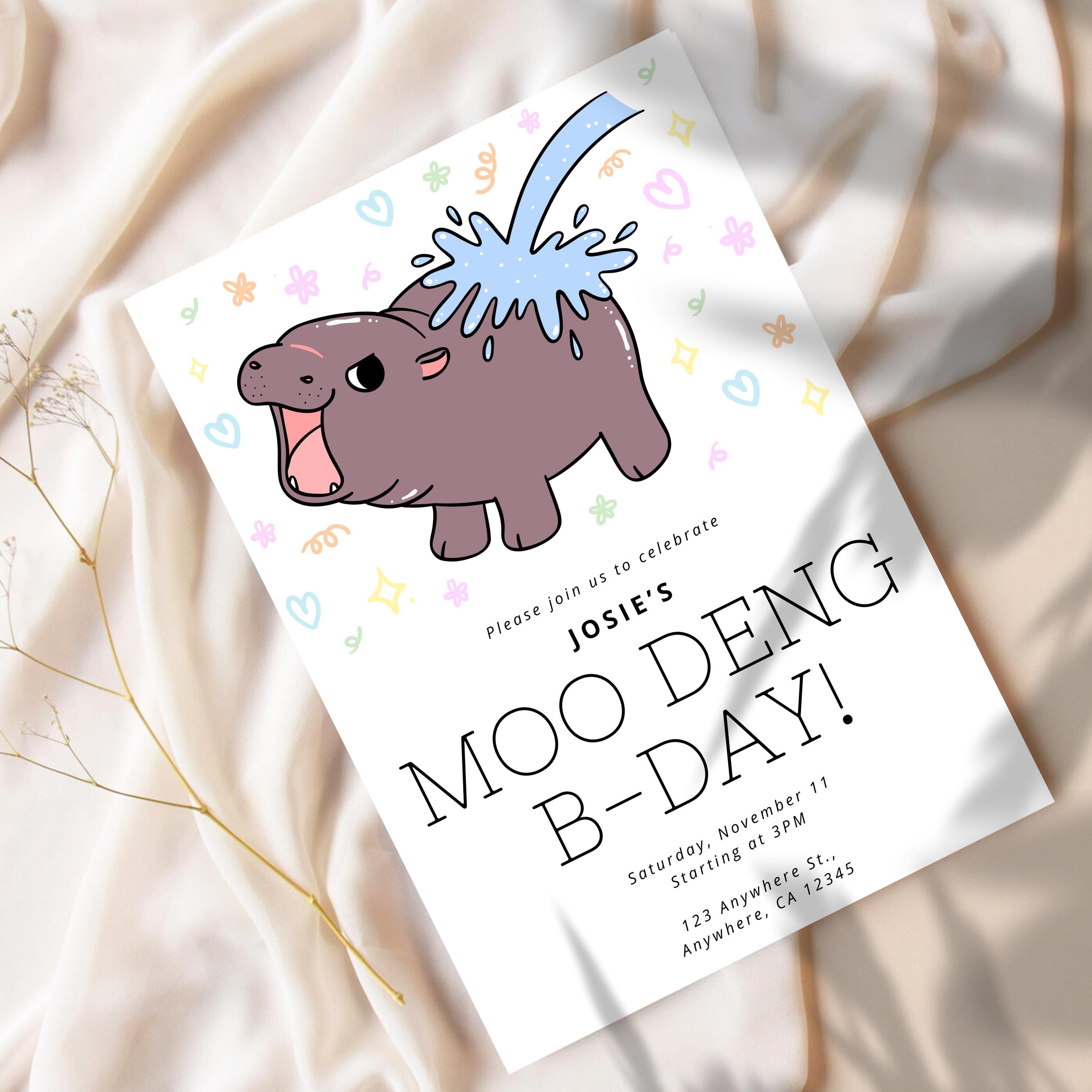 Moo Deng, Moo Deng Birthday Party Invitation Template, Baby Hippo ...