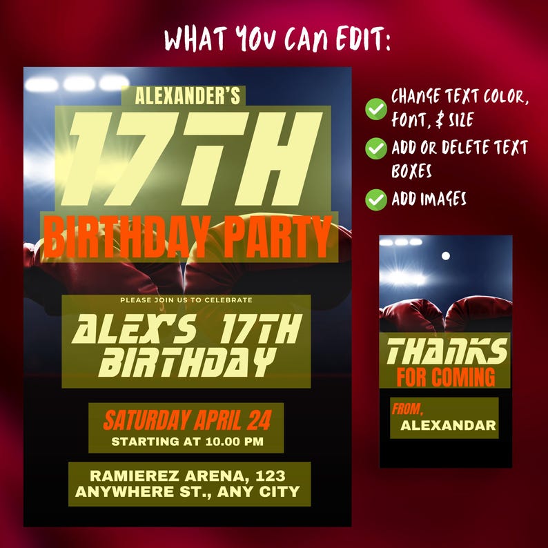 Boxing Birthday Party Invitation Template for Teens, MMA UFC Birthday ...