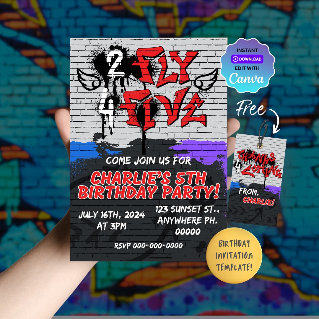 Hip Hop/graffiti Birthday Party Invitation Template, 5th Birthday Party ...