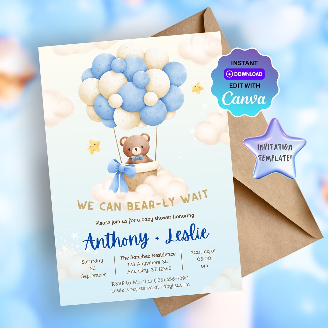 Adorable Teddy Bear Baby Shower Invitation Template - Printable ...