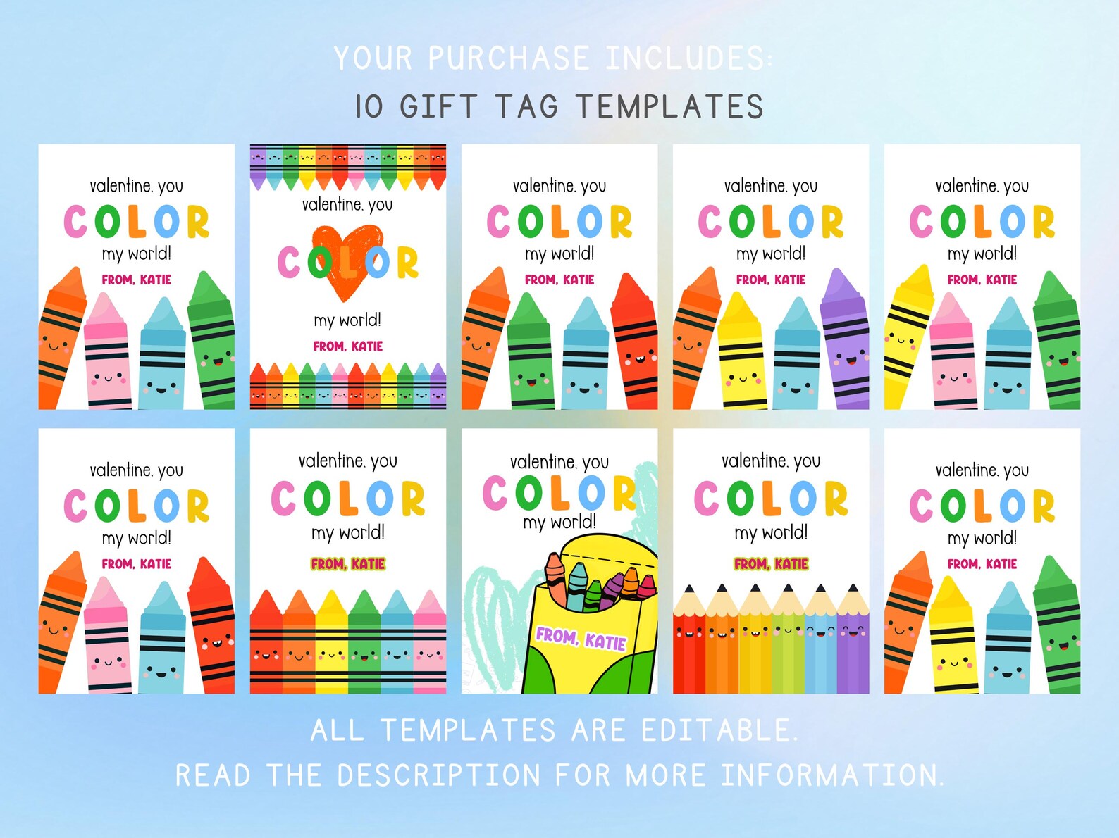 Crayola Crayon Valentines Tag Template, Editable Template, DIY ...