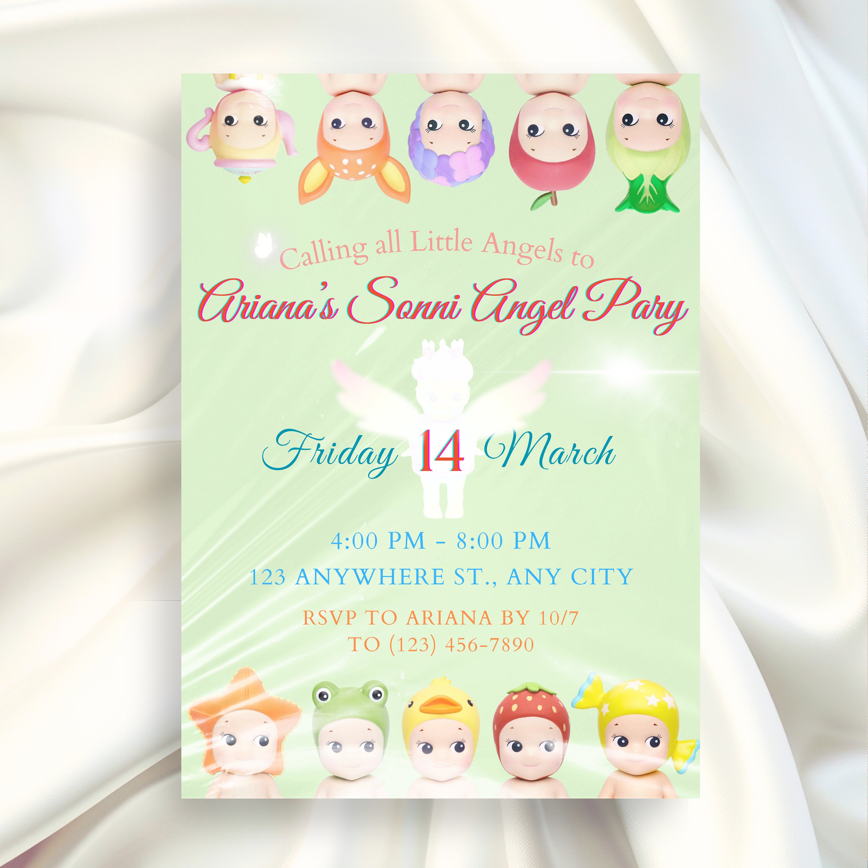 Green Sonny Angel Birthday Invitation Template - Customizable Printable ...