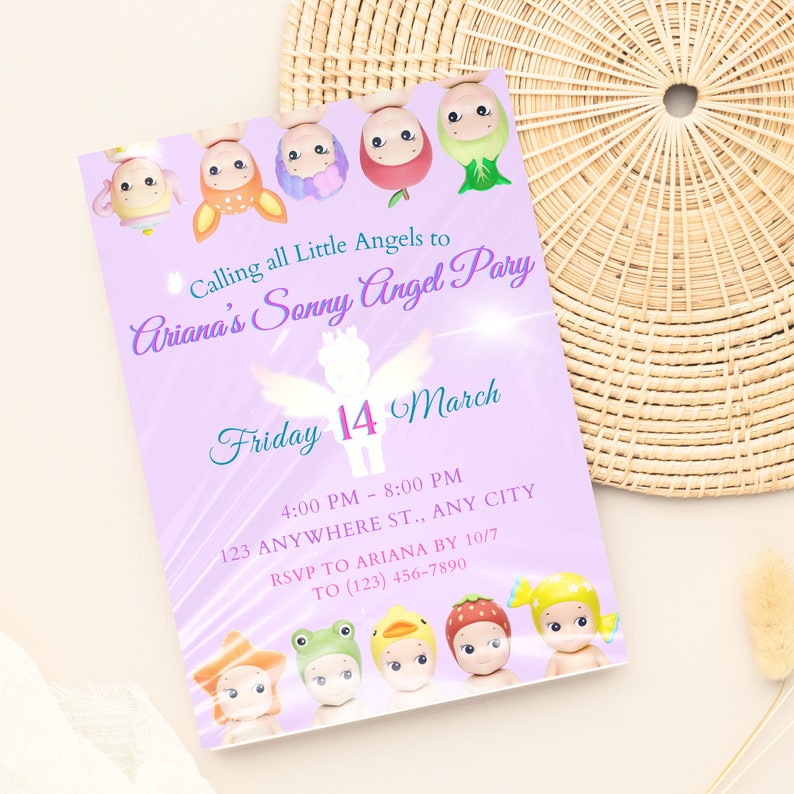Purple Sonny Angel Birthday Invitation Template - Customizable ...