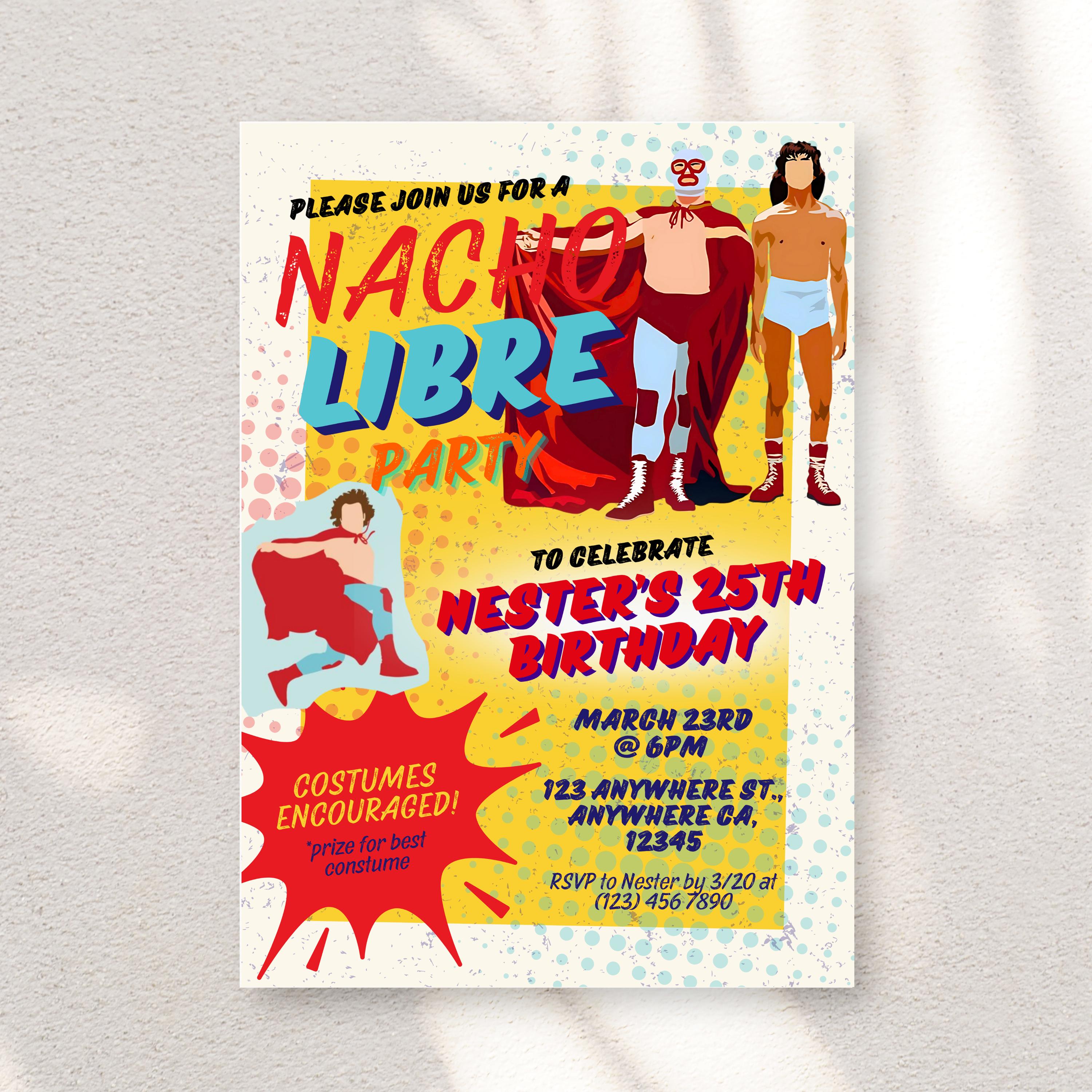 Nacho Libre Birthday Invitation Template, Editable Instant Download ...