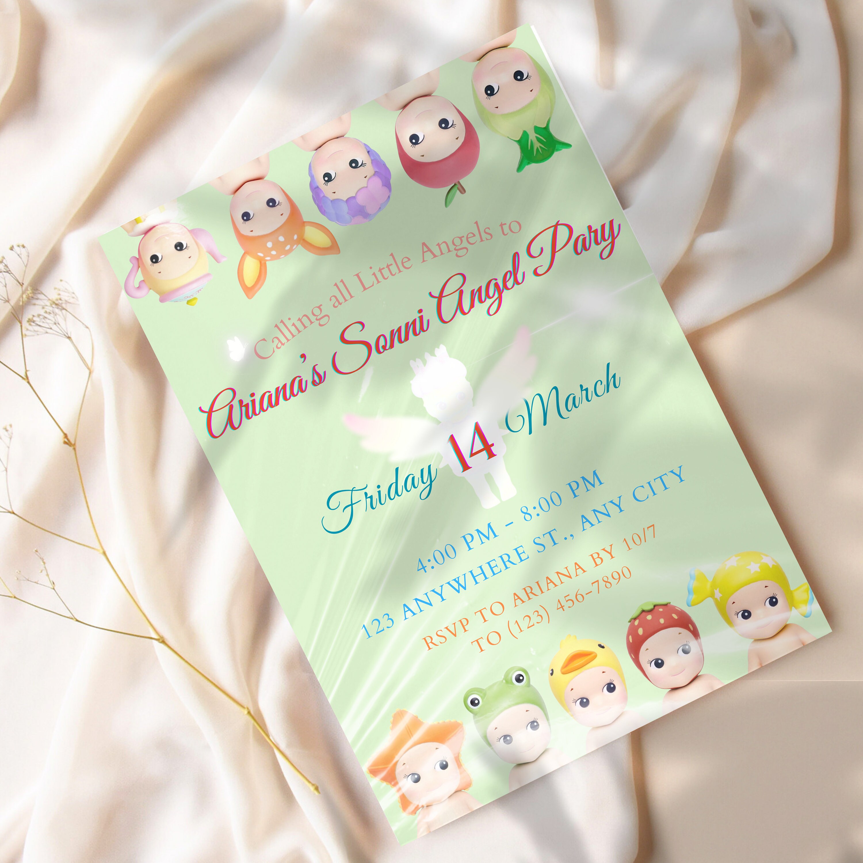 Green Sonny Angel Birthday Invitation Template - Customizable Printable ...