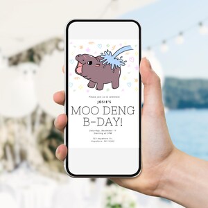 Moo Deng, Moo Deng Birthday Party Invitation Template, Baby Hippo ...