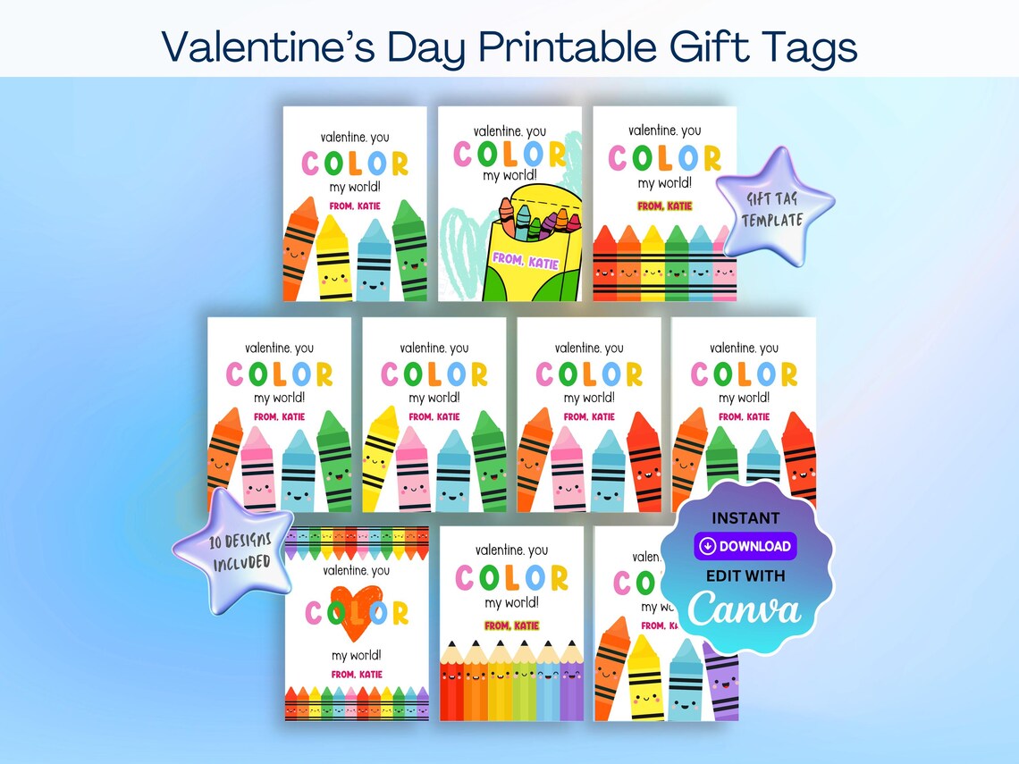Crayola Crayon Valentines Tag Template, Editable Template, DIY ...