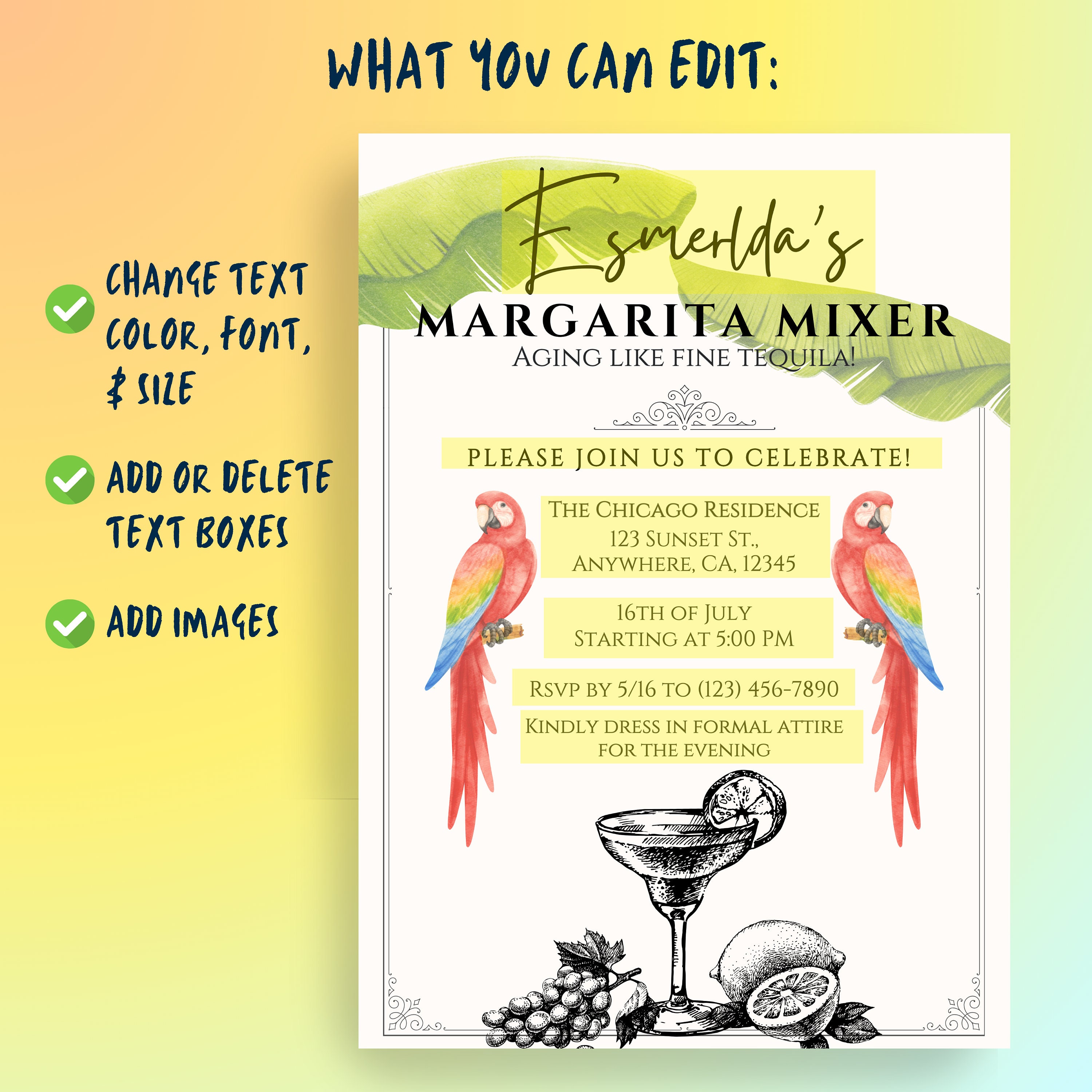 Cocktail Chic Birthday Invitation Template - Elegant and Stylish ...