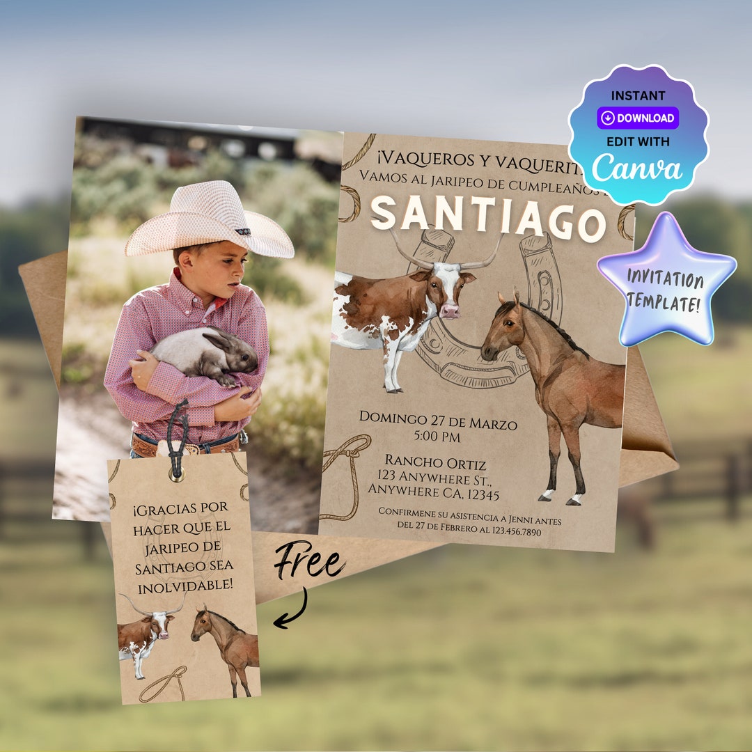 Printable Rancho Jaripeo Western Birthday Invitation Template - Rustic ...