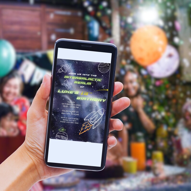 Space Galaxy Kids Birthday Invitation, Rocket Ship Theme, Galaxy Theme ...