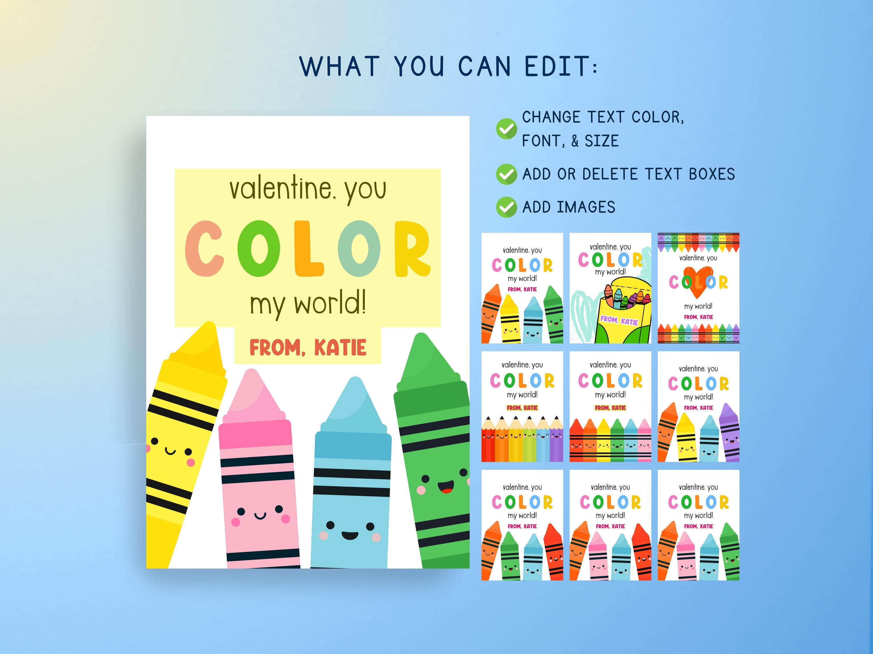 Crayola Crayon Valentines Tag Template, Editable Template, DIY ...