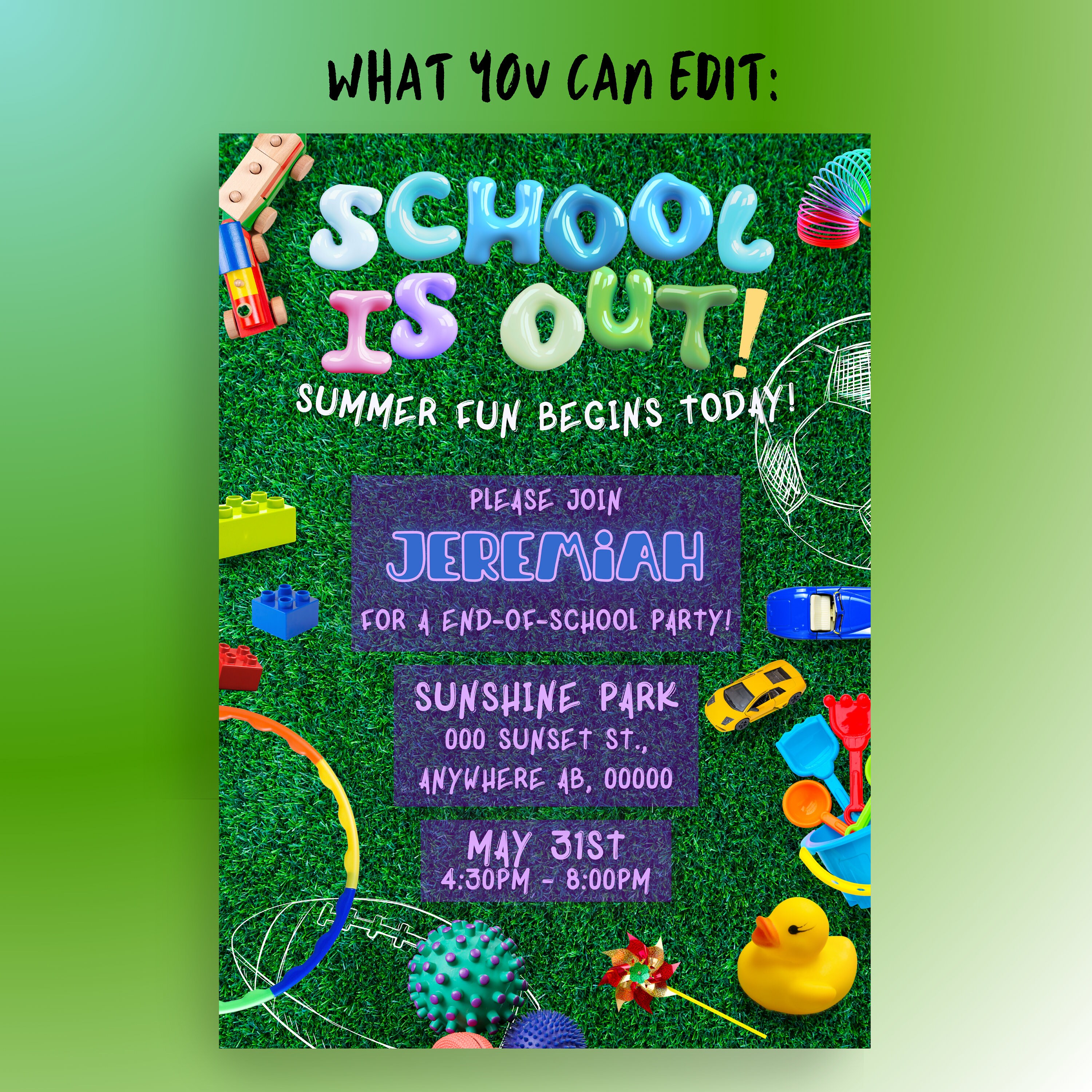 Editable Last Day of School Party Invitation Template - Summer No ...