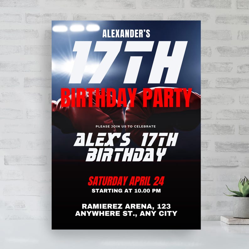 Boxing Birthday Party Invitation Template for Teens, MMA UFC Birthday ...