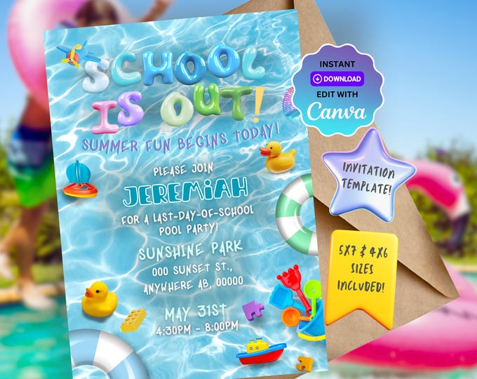 End of School Year Pool Party Invitation, Last Day of School ...