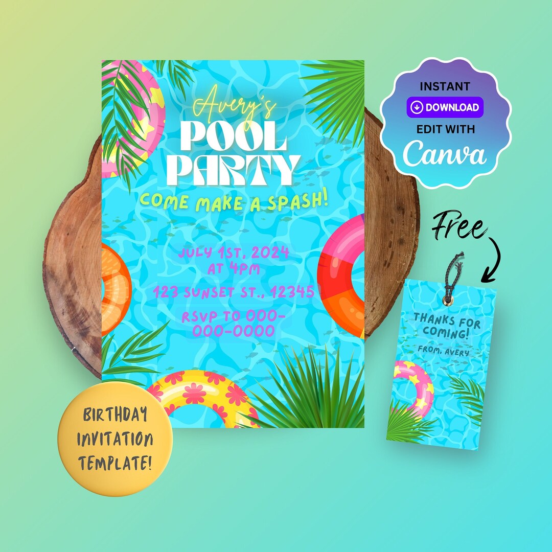 Summer Pool Party Invitation Template, Pool Birthday Invitation ...