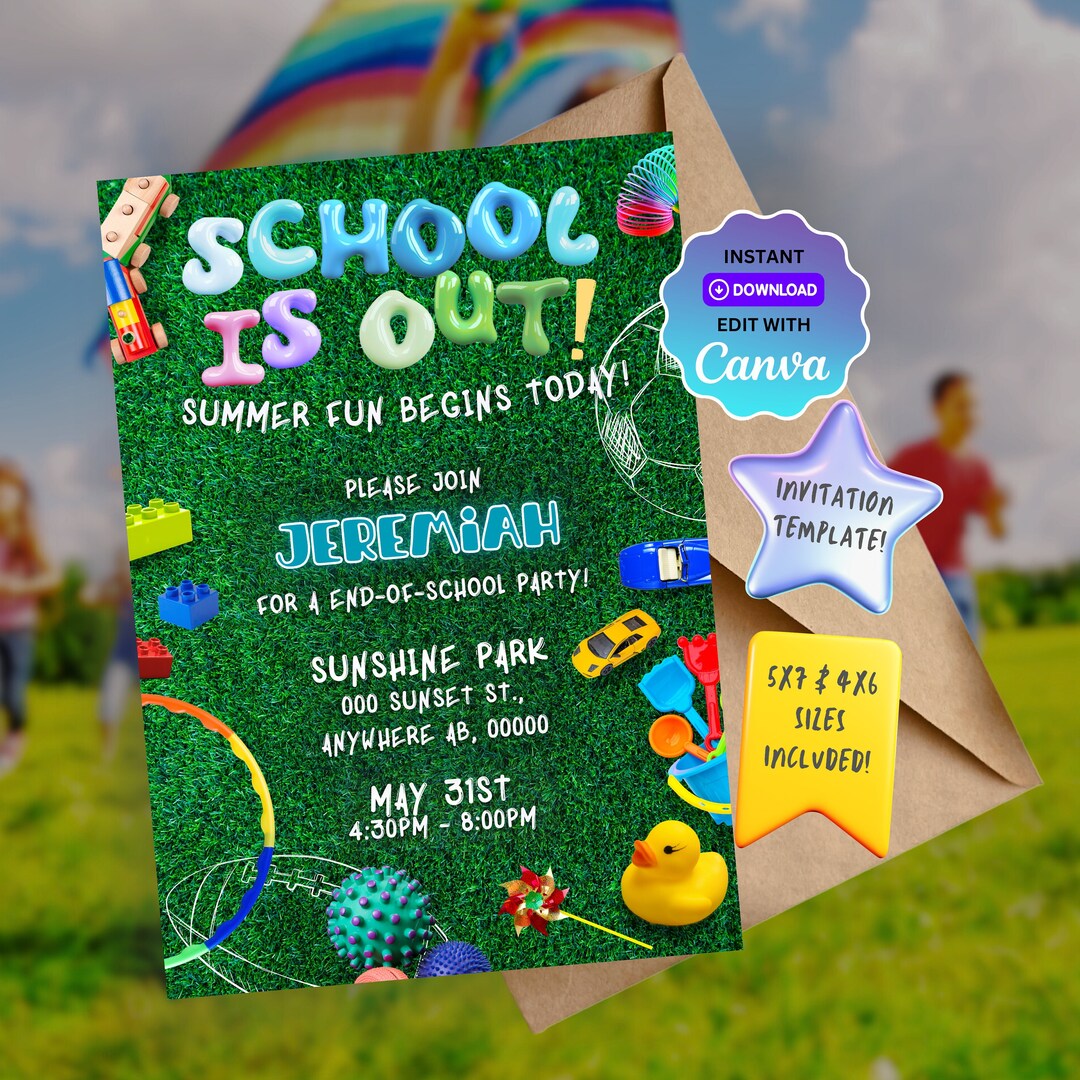 Editable Last Day of School Party Invitation Template - Summer No ...