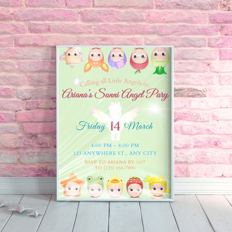 Green Sonny Angel Birthday Invitation Template - Customizable Printable ...
