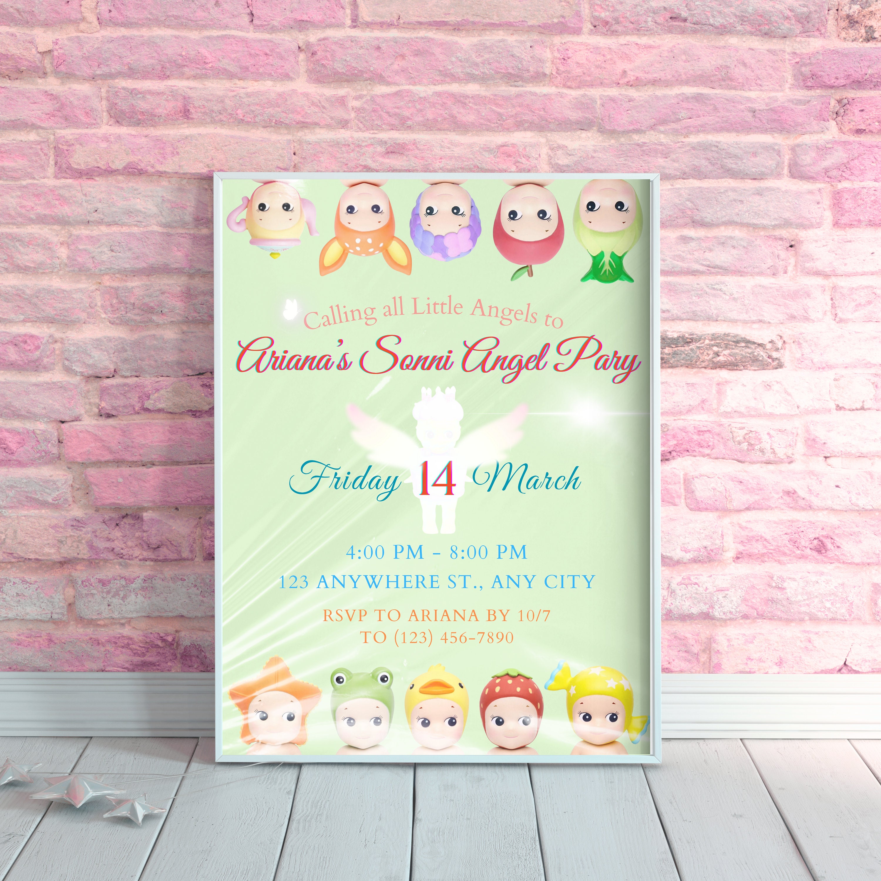 Green Sonny Angel Birthday Invitation Template - Customizable Printable ...