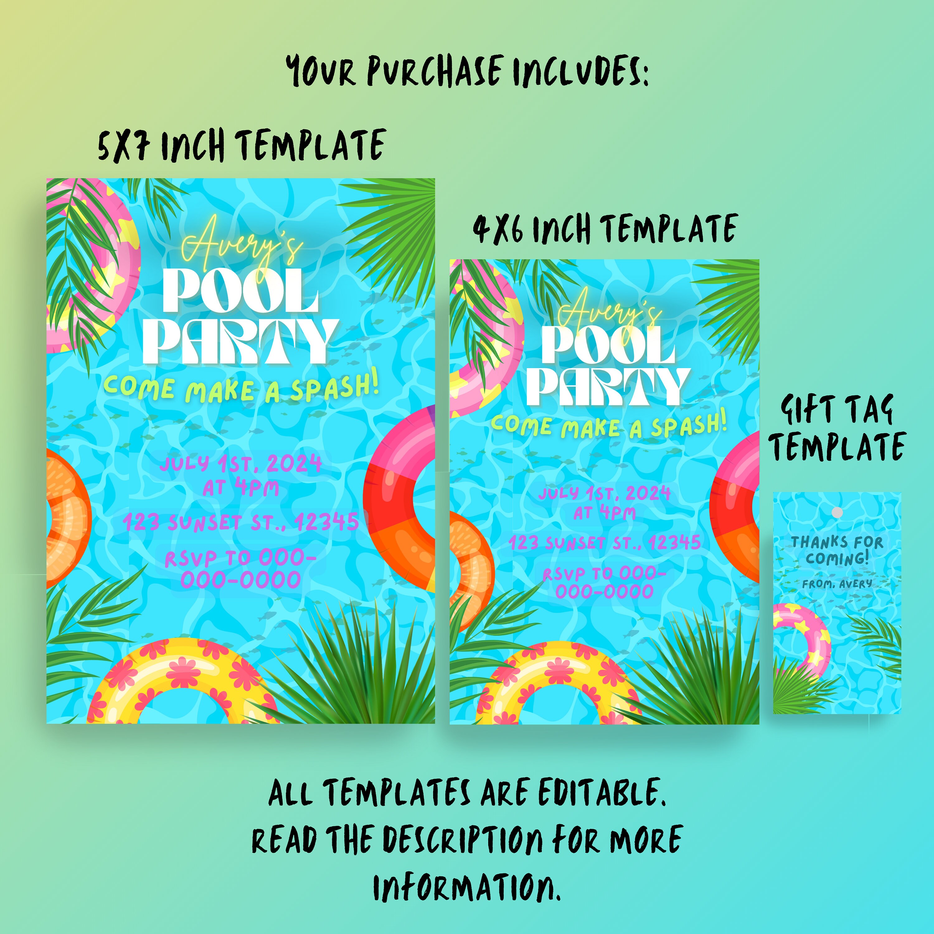 Summer Pool Party Invitation Template, Pool Birthday Invitation ...