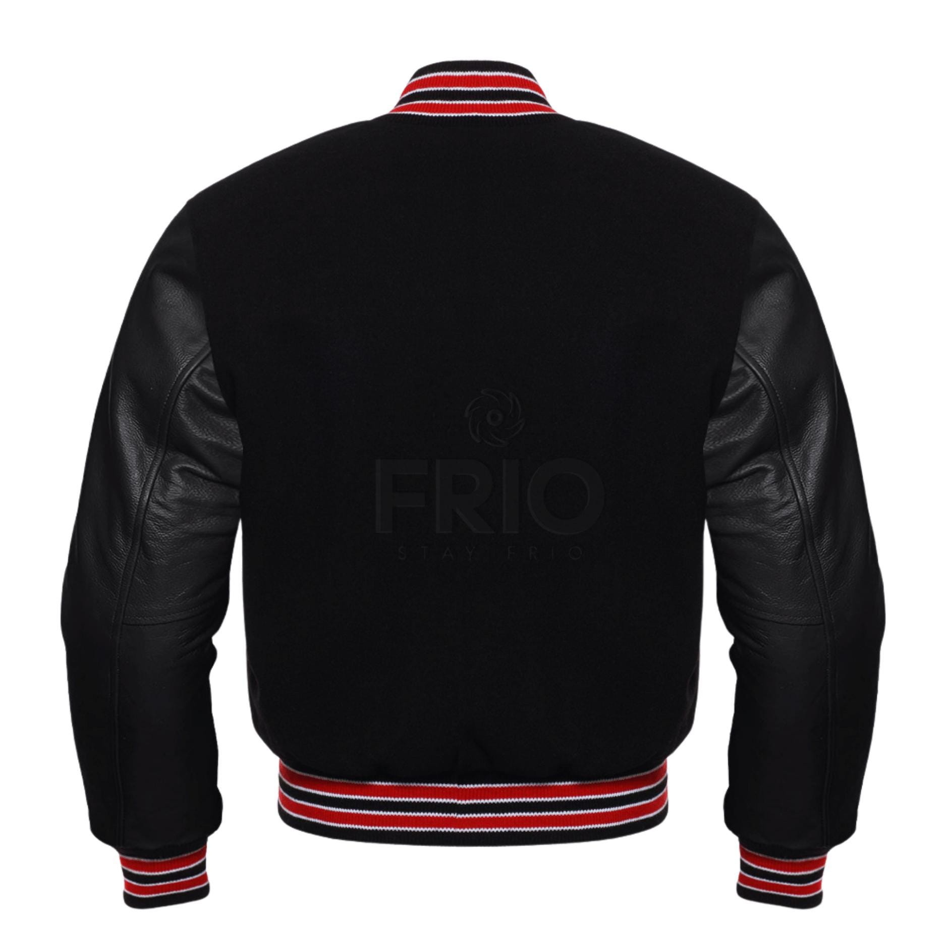 Personalized Mens Black Varsity Baseball Bomber Jacket With Red Lining ...