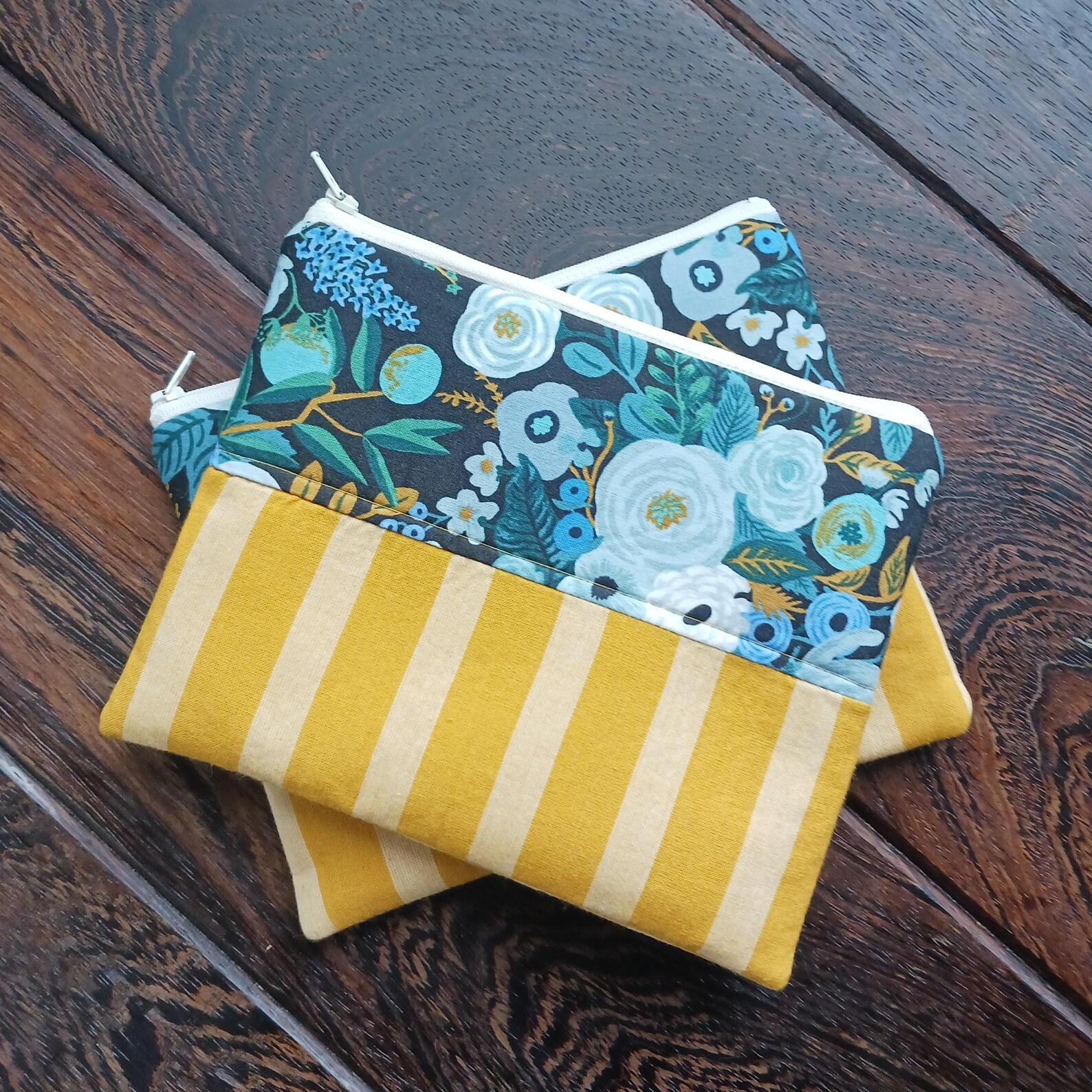 Blue Floral/mustard Stripe Bag | 100% Cotton Fabric With Rifle Paper Co ...