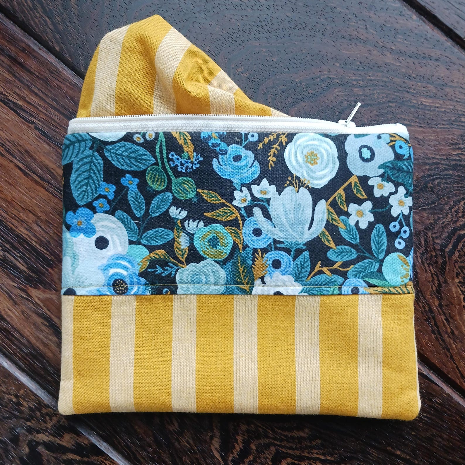 Blue Floral/mustard Stripe Bag | 100% Cotton Fabric With Rifle Paper Co ...