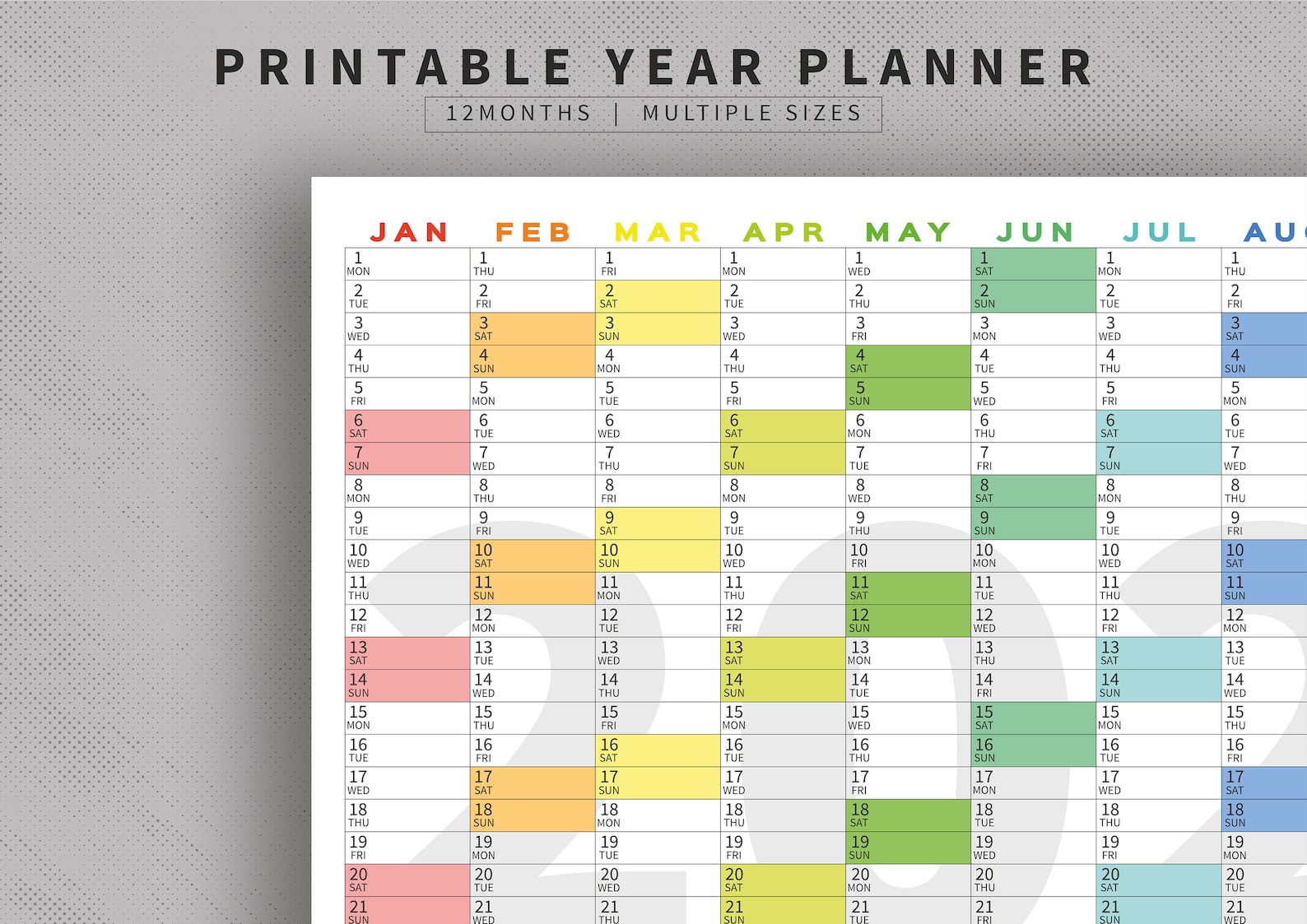 Year Planner 2024 | 1 Page Printable Minimal Design Calendar - Etsy